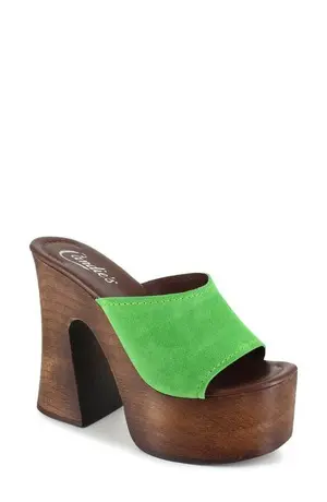 CANDIE'S Mia Platform Slide Sandal - Green Suede