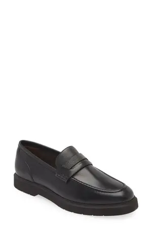 Brunello Cucinelli Monili Trim Leather Loafer - Black