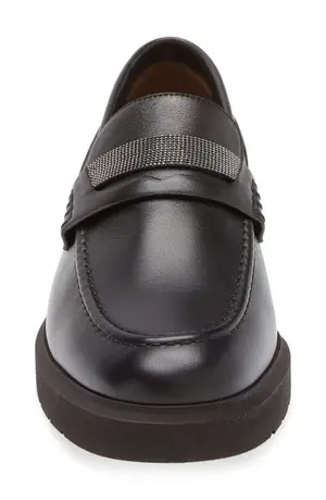 Brunello Cucinelli Monili Trim Leather Loafer - Black