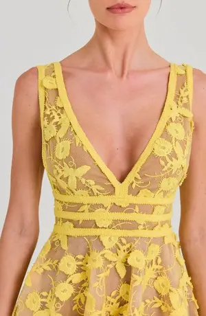 Nadine Merabi Lola Embroidered Mini Dress In Light/Pastel Yellow - 60% Off  | Editorialist