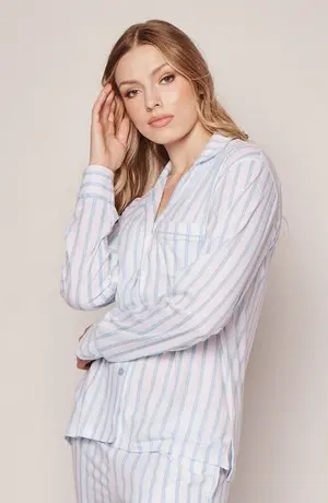 PETITE PLUME Stripe Classic Pima Cotton Pajamas - White