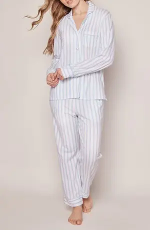 PETITE PLUME Stripe Classic Pima Cotton Pajamas - White