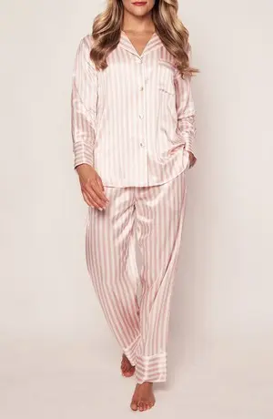 PETITE PLUME Stripe Mulberry Silk Pajamas - Pink