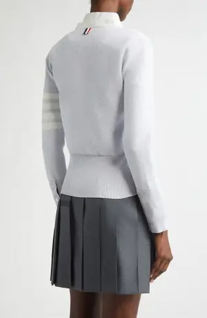 Thom Browne 4-bar Trim Cotton Cardigan - Pale Grey