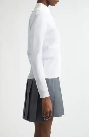 Thom Browne 4-bar Trim Cotton Cardigan - Pale Grey