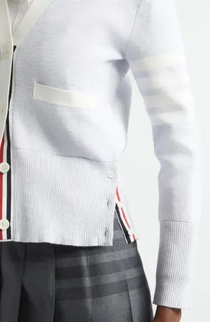 Thom Browne 4-bar Trim Cotton Cardigan - Pale Grey