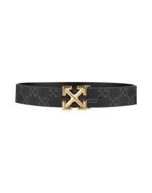 OFF-WHITE™ Leather Belt With Signature Print - Black