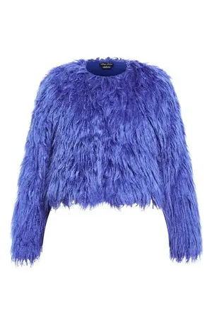 City Chic Blakely Faux Fur Cropped Jacket - Dazzling Blue