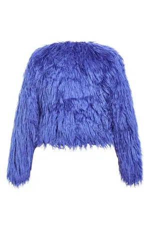 City Chic Blakely Faux Fur Cropped Jacket - Dazzling Blue