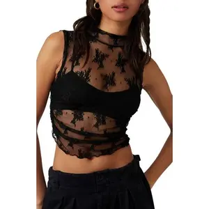 Free People Sheer Lace Tank - Black