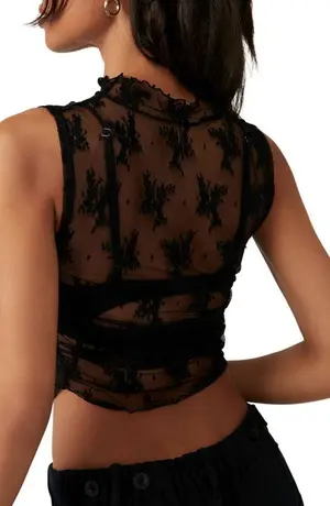 Free People Sheer Lace Tank - Black