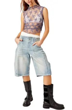 Free People Sheer Lace Tank - Blue Granite
