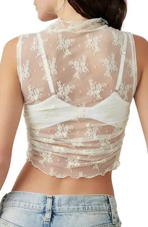 Free People Sheer Lace Tank - Evening Creme