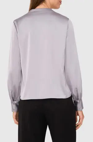 Halogen Collarless Satin Button-up Shirt - Ultimate Grey