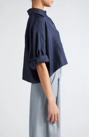 TWP Next Ex Crop Silk Button-up Shirt - Midnight