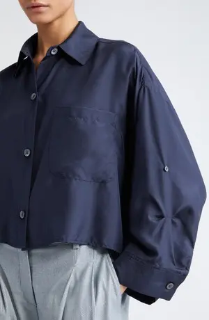 TWP Next Ex Crop Silk Button-up Shirt - Midnight