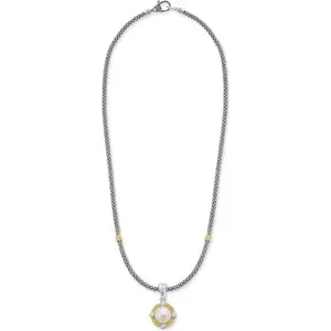 Lagos Luna Freshwater Pearl & Diamond Pendant Necklace - Silver