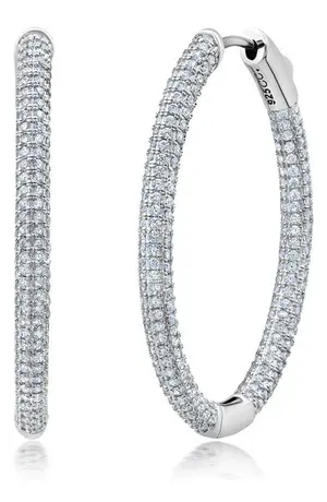 CRISLU Pavé Cubic Zirconia Hoop Earrings - Silver