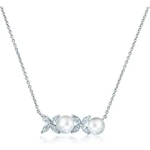 CRISLU Cultured Pearl And Zirconia Pendant Necklace - Pearl/ Ivory