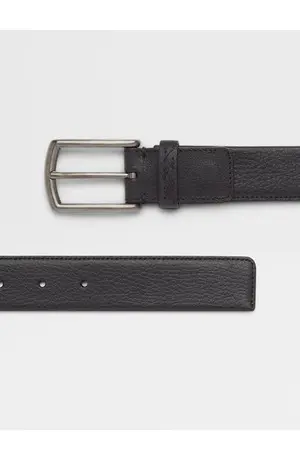 Zegna Triple Stitch Leather Belt - Black