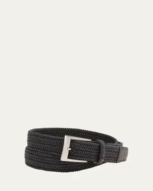W.KLEINBERG Stretch Woven Belt With Alligator Trim - Black