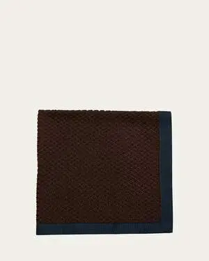 Brioni Men's Silk Knit Pocket Square Brown Navy