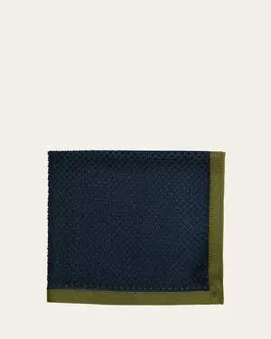 Brioni Men's Silk Knit Pocket Square Navygreen