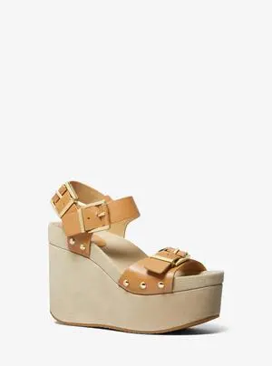 Michael Kors Colby Leather Wedge Sandal In Size By - Brown