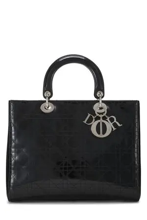 DIOR Lady Dior Large Cannage Patent Leather Handheld Bag