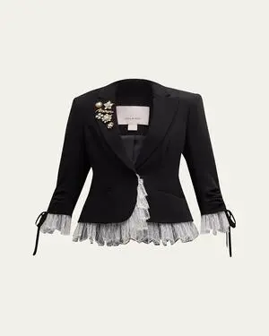 Cinq À Sept Le Petit Lace And Brooch Roxie Blazer - Blackivory