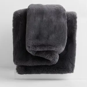 Crate & Barrel Storm Faux Fur 70"x55" Throw Blanket - Grey