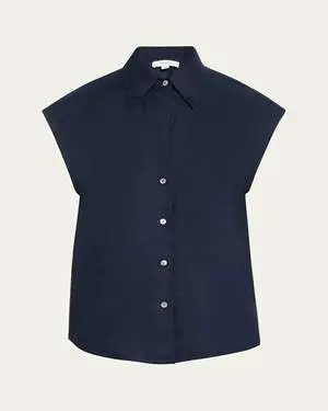 Vince Linen Button-front Blouse - Coastal Blue