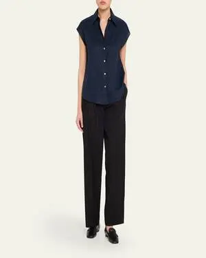 Vince Linen Button-front Blouse - Coastal Blue
