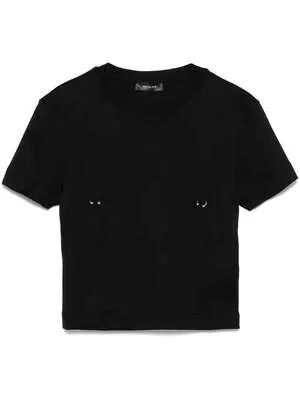 MUGLER Short Sleeve T-Shirt With Piercing Detail - Black