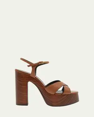 Saint Laurent Bianca Crisscross Platform Sandals - Safari