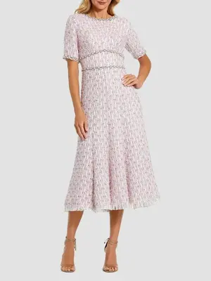 Mac Duggal Beaded Tweed Midi-dress - Pink Multi