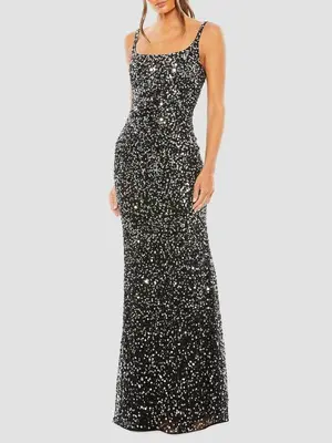 Mac Duggal Sleeveless Sequined Slip Gown - Black