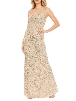 Mac Duggal Sleeveless Sequined Slip Gown - Sage