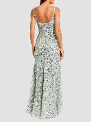 Mac Duggal Sleeveless Sequined Slip Gown - Sage