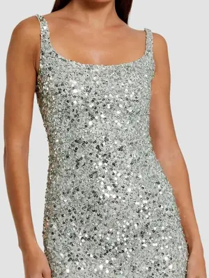 Mac Duggal Sleeveless Sequined Slip Gown - Sage