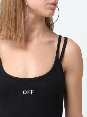 Off-White Ribbed Mini Dress With Logo Detail - Black