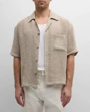 FRAME Linen Open Weave Overshirt - Smoke Beig