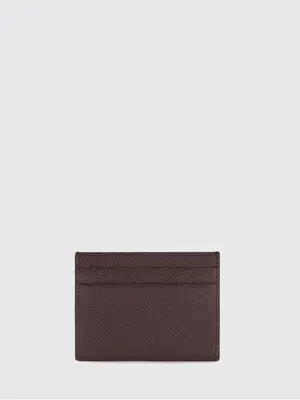 Dolce & Gabbana Grained Calfskin Card Holder With Metallic Logo - Wine