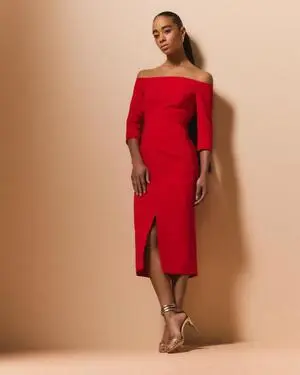 Carolina Herrera Off-shoulder Midi Dress - Azalea