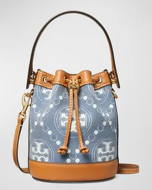 Tory Burch Tory Burch T Monogram Mini Denim Bucket Bag - Multi