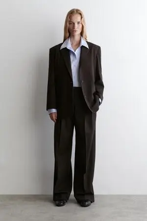 Cos Relaxed Twill Wide-leg Pants - Brown
