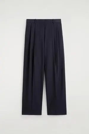Cos Relaxed Twill Wide-leg Pants - Navy