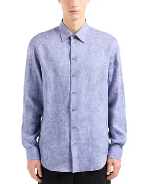 Emporio Armani Regular Fit Linen Chambray Sport Shirt - Blue