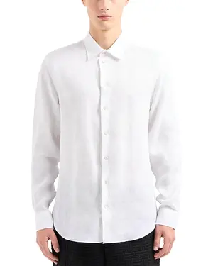 Emporio Armani Regular Fit Linen Chambray Sport Shirt - Solid White