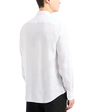 Emporio Armani Regular Fit Linen Chambray Sport Shirt - Solid White
